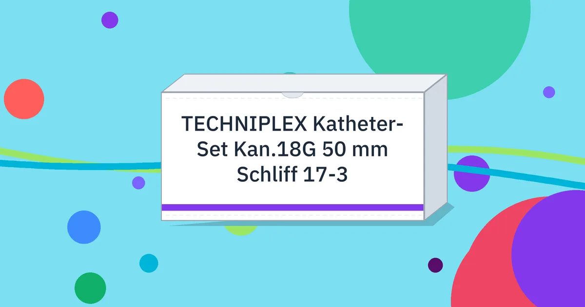 Symbolbild: Packung mit der Aufschrift TECHNIPLEX Katheter-Set Kan.18G 50 mm Schliff 17-3 (PZN 04481692) – Verfügbarkeit und Bezug in Apotheken in Frankfurt am Main