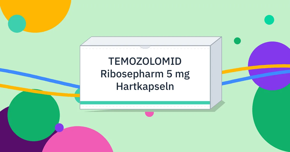 Symbolbild: Packung mit der Aufschrift TEMOZOLOMID Ribosepharm 5 mg Hartkapseln (PZN 07619010) – Verfügbarkeit und Bezug in Apotheken in Frankfurt am Main
