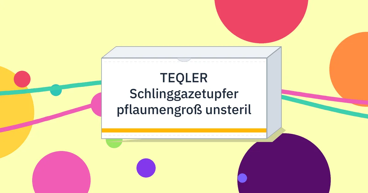 Symbolbild: Packung mit der Aufschrift TEQLER Schlinggazetupfer pflaumengroß unsteril (PZN 17527591) – Verfügbarkeit und Bezug in Apotheken in Frankfurt am Main