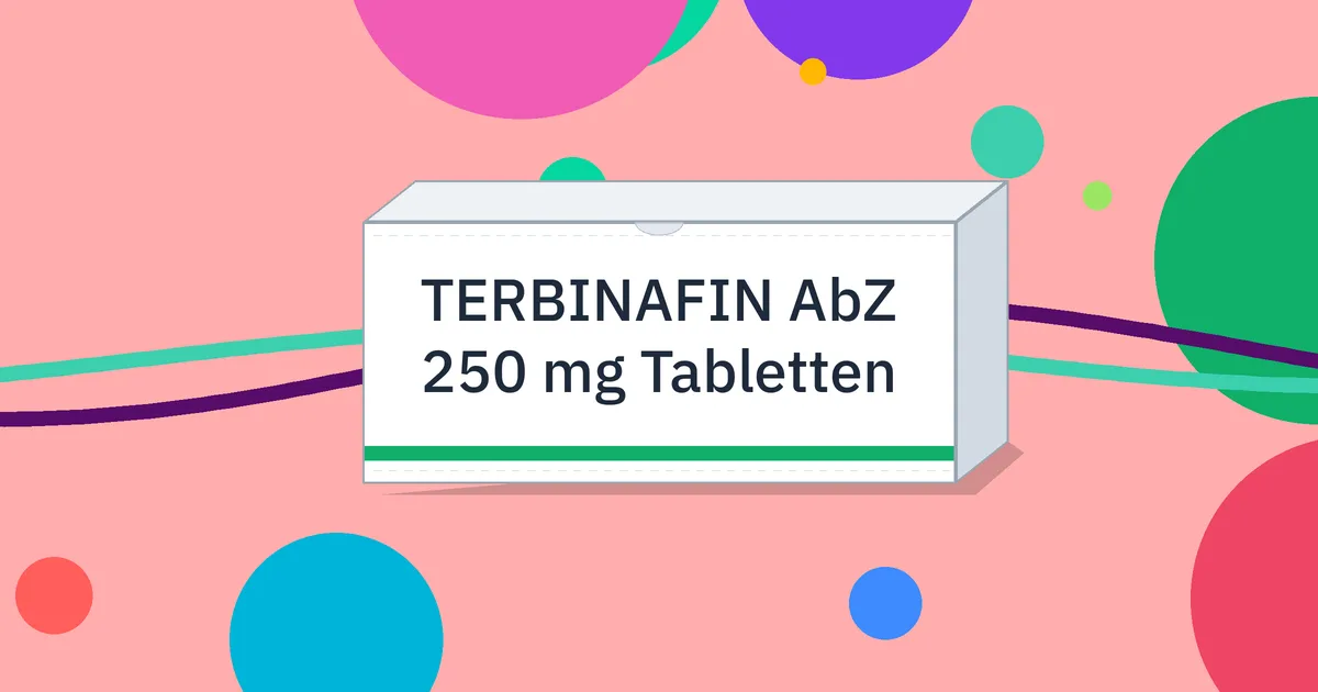 Symbolbild: Packung mit der Aufschrift TERBINAFIN AbZ 250 mg Tabletten (PZN 04258675) – Verfügbarkeit und Bezug in Apotheken in Frankfurt am Main
