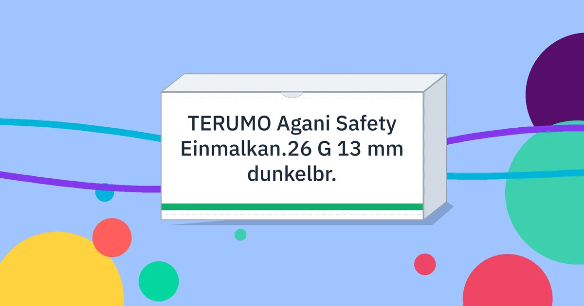 Symbolbild: Packung mit der Aufschrift TERUMO Agani Safety Einmalkan.26 G 13 mm dunkelbr. (PZN 18201957) – Verfügbarkeit und Bezug in Apotheken in Frankfurt am Main