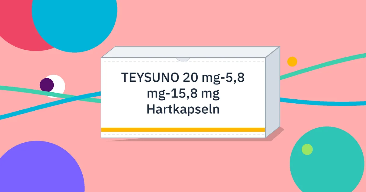 Symbolbild: Packung mit der Aufschrift TEYSUNO 20 mg-5,8 mg-15,8 mg Hartkapseln (PZN 09391605) – Verfügbarkeit und Bezug in Apotheken in Frankfurt am Main