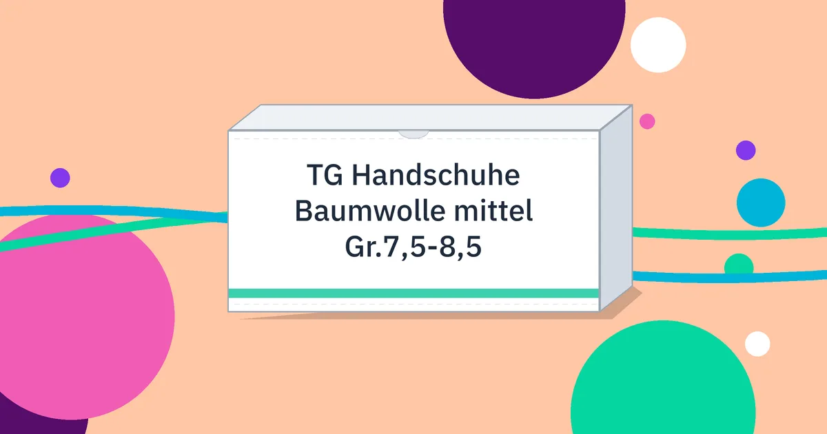 Symbolbild: Packung mit der Aufschrift TG Handschuhe Baumwolle mittel Gr.7,5-8,5 (PZN 15431131) – Verfügbarkeit und Bezug in Apotheken in Frankfurt am Main