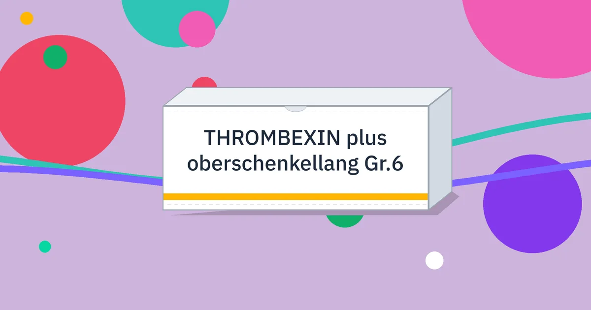 Symbolbild: Packung mit der Aufschrift THROMBEXIN plus oberschenkellang Gr.6 (PZN 01594450) – Verfügbarkeit und Bezug in Apotheken in Frankfurt am Main