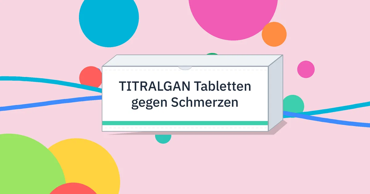 Symbolbild: Packung mit der Aufschrift TITRALGAN Tabletten gegen Schmerzen (PZN 02653261) – Verfügbarkeit und Bezug in Apotheken in Frankfurt am Main