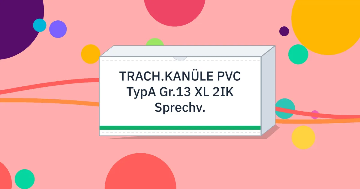 Symbolbild: Packung mit der Aufschrift TRACH.KANÜLE PVC TypA Gr.13 XL 2IK Sprechv. (PZN 06999097) – Verfügbarkeit und Bezug in Apotheken in Frankfurt am Main