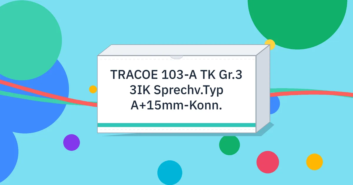 Symbolbild: Packung mit der Aufschrift TRACOE 103-A TK Gr.3 3IK Sprechv.Typ A+15mm-Konn. (PZN 02358125) – Verfügbarkeit und Bezug in Apotheken in Frankfurt am Main