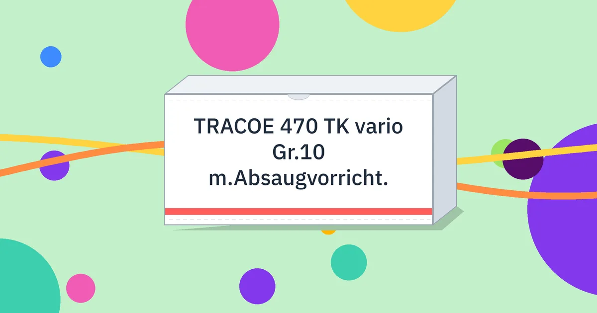 Symbolbild: Packung mit der Aufschrift TRACOE 470 TK vario Gr.10 m.Absaugvorricht. (PZN 04414201) – Verfügbarkeit und Bezug in Apotheken in Frankfurt am Main