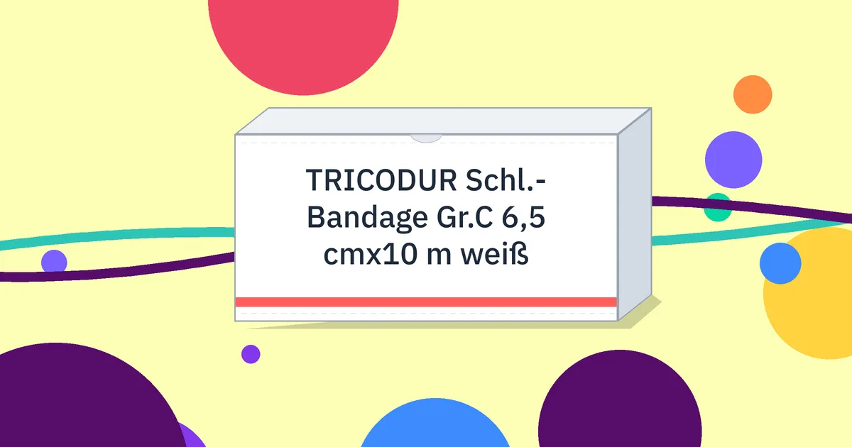Symbolbild: Packung mit der Aufschrift TRICODUR Schl.-Bandage Gr.C 6,5 cmx10 m weiß (PZN 11184807) – Verfügbarkeit und Bezug in Apotheken in Frankfurt am Main