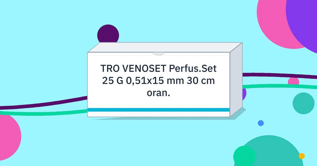 Symbolbild: Packung mit der Aufschrift TRO VENOSET Perfus.Set 25 G 0,51x15 mm 30 cm oran. (PZN 12365669) – Verfügbarkeit und Bezug in Apotheken in Frankfurt am Main