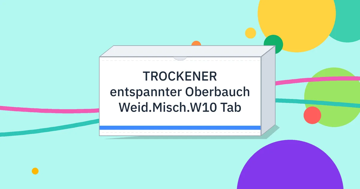 Symbolbild: Packung mit der Aufschrift TROCKENER entspannter Oberbauch Weid.Misch.W10 Tab (PZN 13867574) – Verfügbarkeit und Bezug in Apotheken in Frankfurt am Main