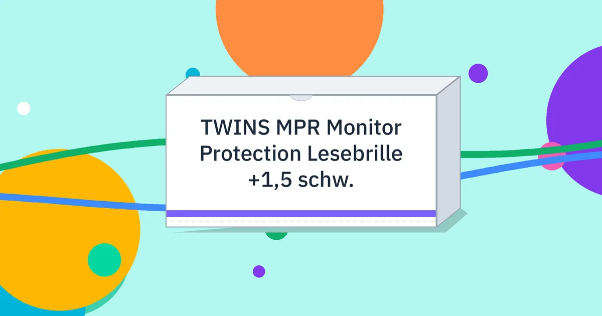 Symbolbild: Packung mit der Aufschrift TWINS MPR Monitor Protection Lesebrille +1,5 schw. (PZN 13344250) – Verfügbarkeit und Bezug in Apotheken in Frankfurt am Main