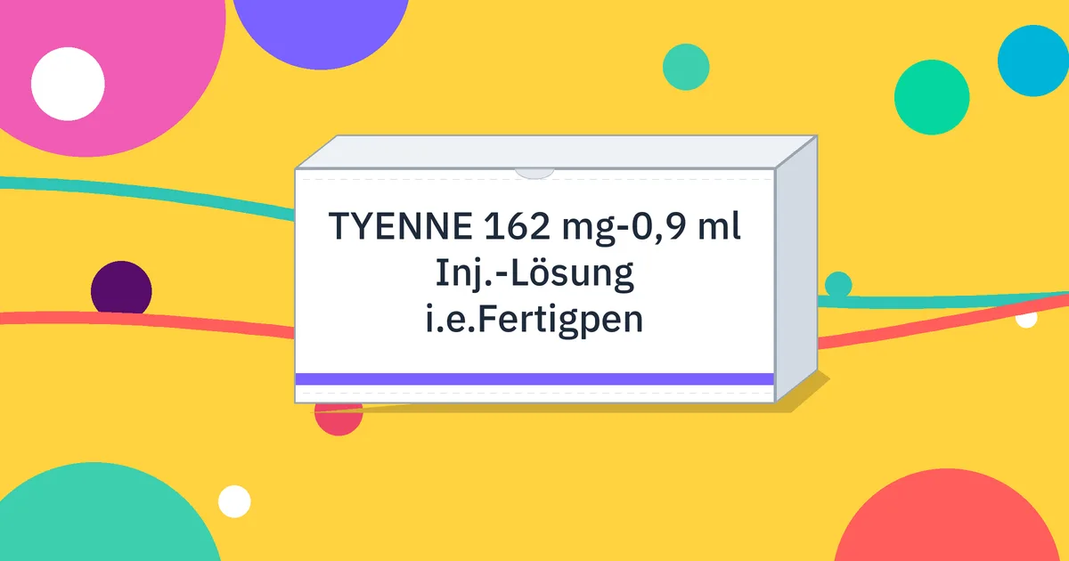 Symbolbild: Packung mit der Aufschrift TYENNE 162 mg-0,9 ml Inj.-Lösung i.e.Fertigpen (PZN 19289316) – Verfügbarkeit und Bezug in Apotheken in Frankfurt am Main