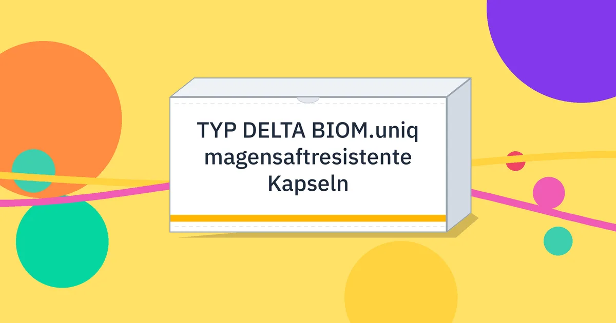 Symbolbild: Packung mit der Aufschrift TYP DELTA BIOM.uniq magensaftresistente Kapseln (PZN 19662844) – Verfügbarkeit und Bezug in Apotheken in Frankfurt am Main