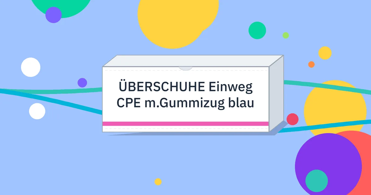 Symbolbild: Packung mit der Aufschrift ÜBERSCHUHE Einweg CPE m.Gummizug blau (PZN 17969047) – Verfügbarkeit und Bezug in Apotheken in Frankfurt am Main