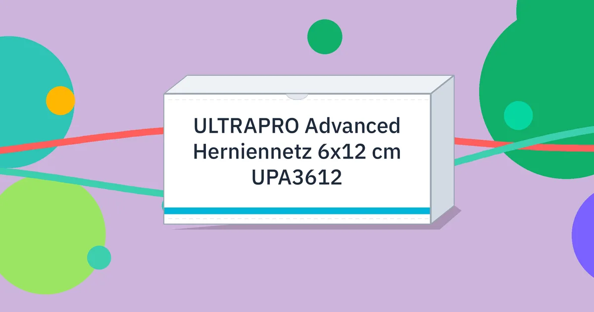 Symbolbild: Packung mit der Aufschrift ULTRAPRO Advanced Herniennetz 6x12 cm UPA3612 (PZN 20852840) – Verfügbarkeit und Bezug in Apotheken in Frankfurt am Main