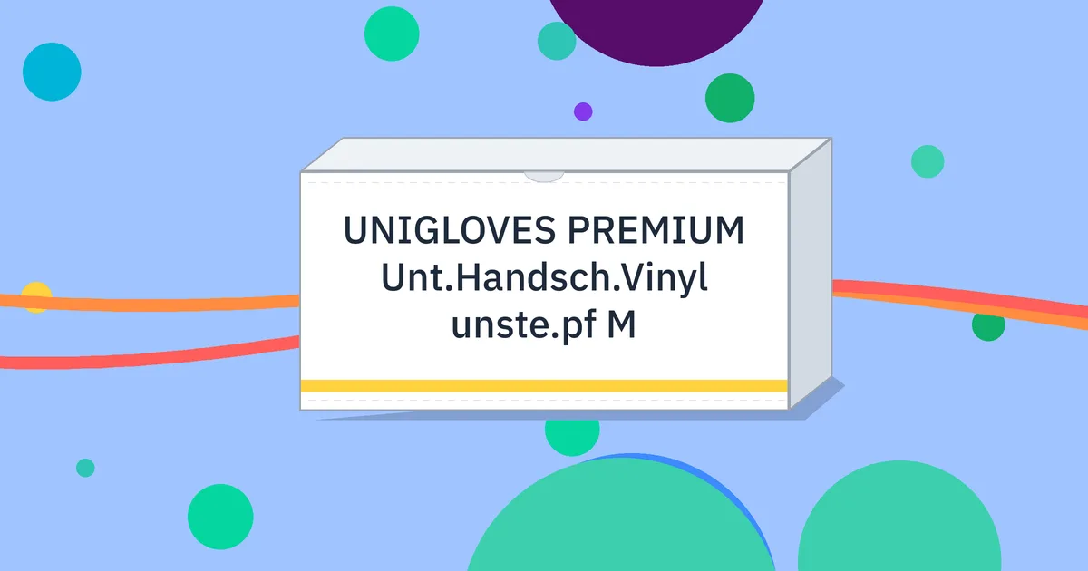 Symbolbild: Packung mit der Aufschrift UNIGLOVES PREMIUM Unt.Handsch.Vinyl unste.pf M (PZN 17820428) – Verfügbarkeit und Bezug in Apotheken in Frankfurt am Main