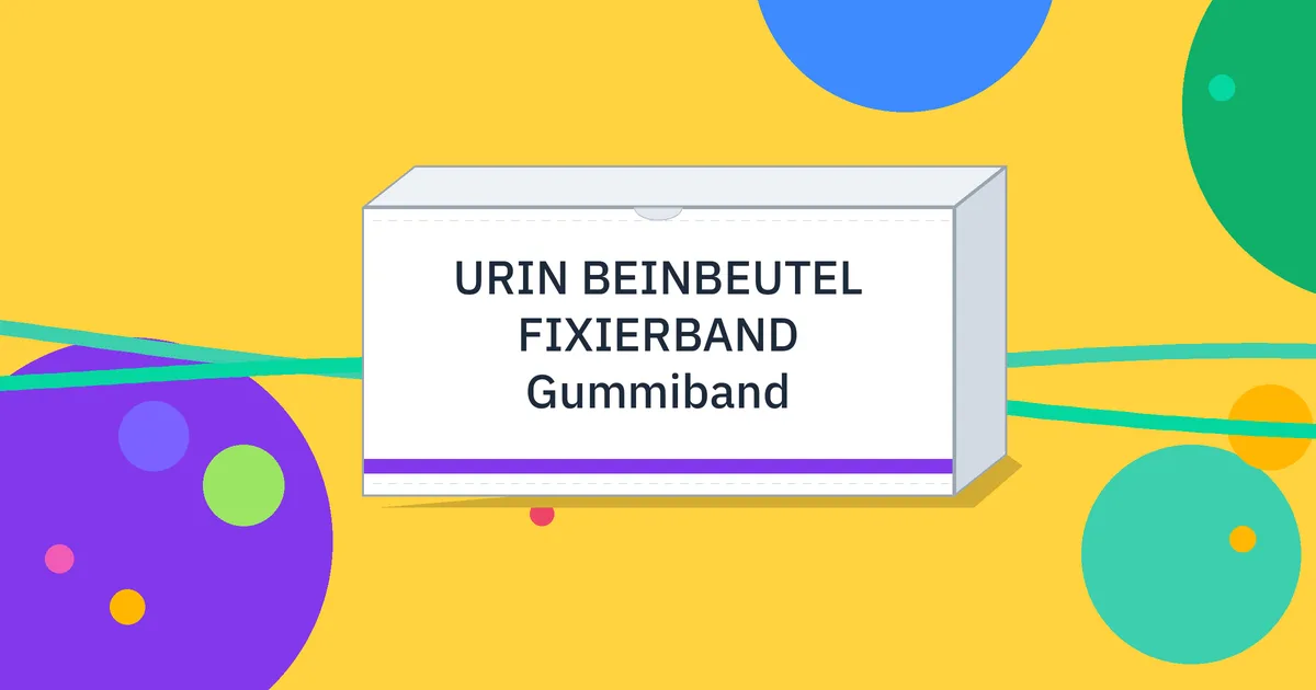 Symbolbild: Packung mit der Aufschrift URIN BEINBEUTEL FIXIERBAND Gummiband (PZN 10554018) – Verfügbarkeit und Bezug in Apotheken in Frankfurt am Main