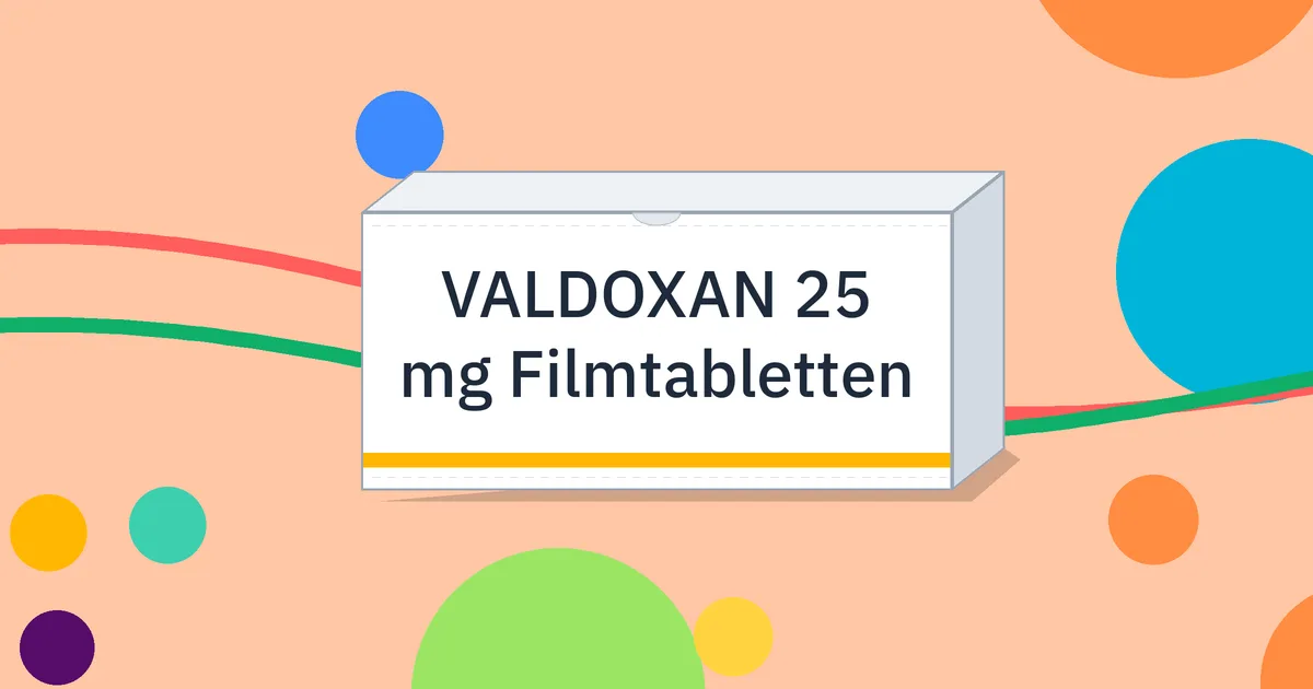 Symbolbild: Packung mit der Aufschrift VALDOXAN 25 mg Filmtabletten (PZN 13424658) – Verfügbarkeit und Bezug in Apotheken in Frankfurt am Main