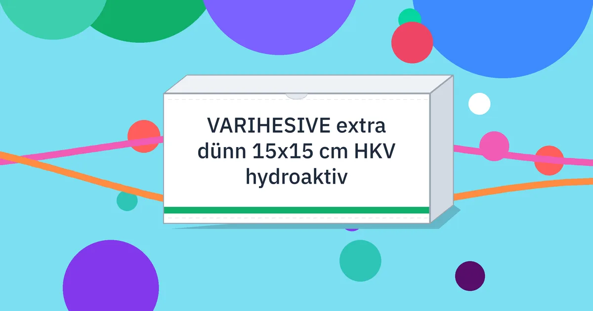 Symbolbild: Packung mit der Aufschrift VARIHESIVE extra dünn 15x15 cm HKV hydroaktiv (PZN 12772446) – Verfügbarkeit und Bezug in Apotheken in Frankfurt am Main