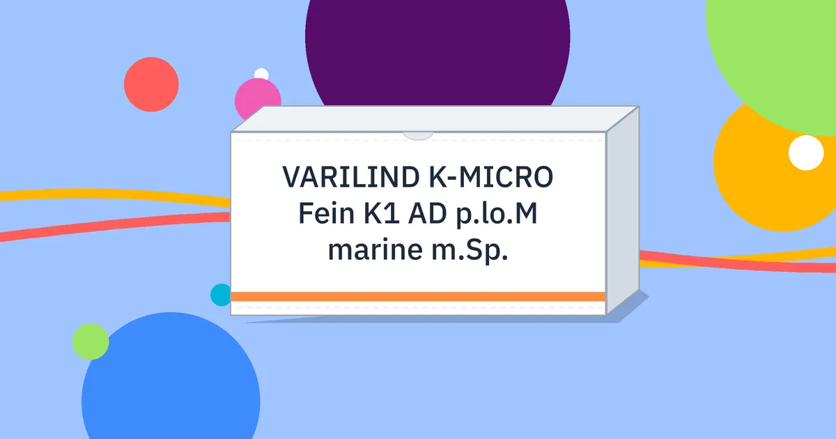 Symbolbild: Packung mit der Aufschrift VARILIND K-MICRO Fein K1 AD p.lo.M marine m.Sp. (PZN 20557495) – Verfügbarkeit und Bezug in Apotheken in Frankfurt am Main