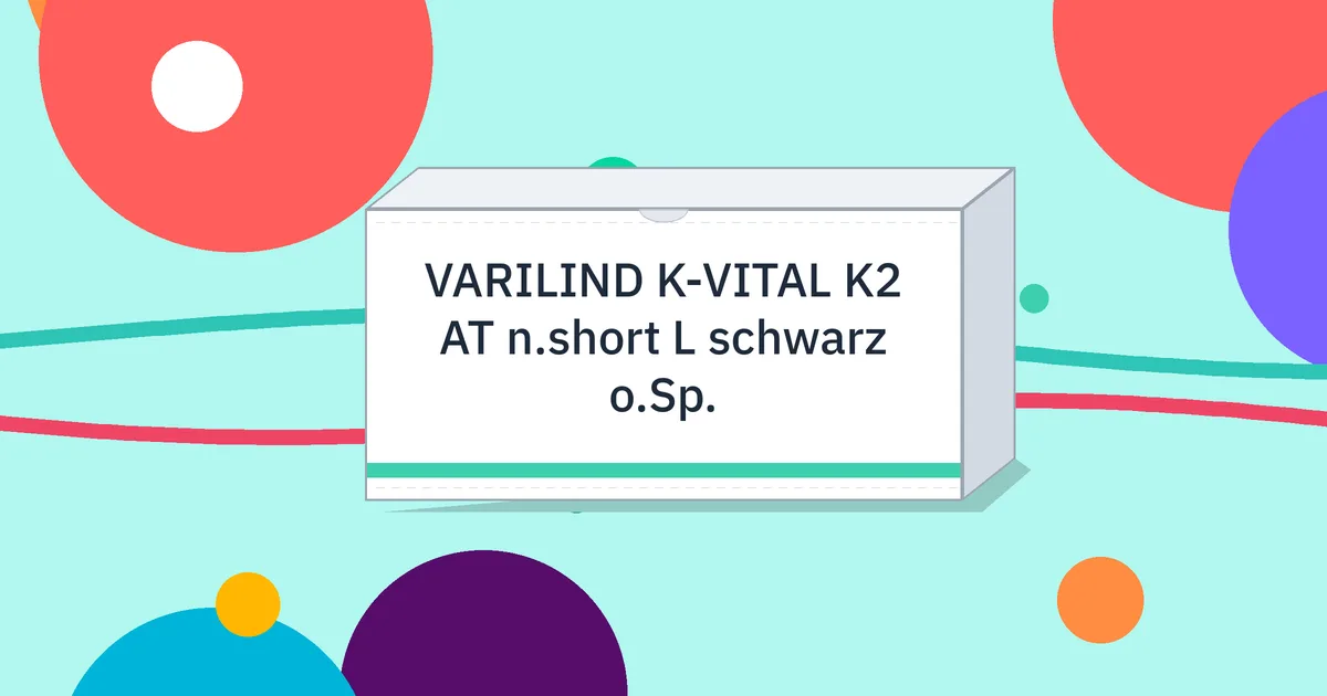 Symbolbild: Packung mit der Aufschrift VARILIND K-VITAL K2 AT n.short L schwarz o.Sp. (PZN 20562102) – Verfügbarkeit und Bezug in Apotheken in Frankfurt am Main