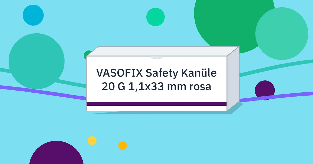 Symbolbild: Packung mit der Aufschrift VASOFIX Safety Kanüle 20 G 1,1x33 mm rosa (PZN 17456069) – Verfügbarkeit und Bezug in Apotheken in Frankfurt am Main