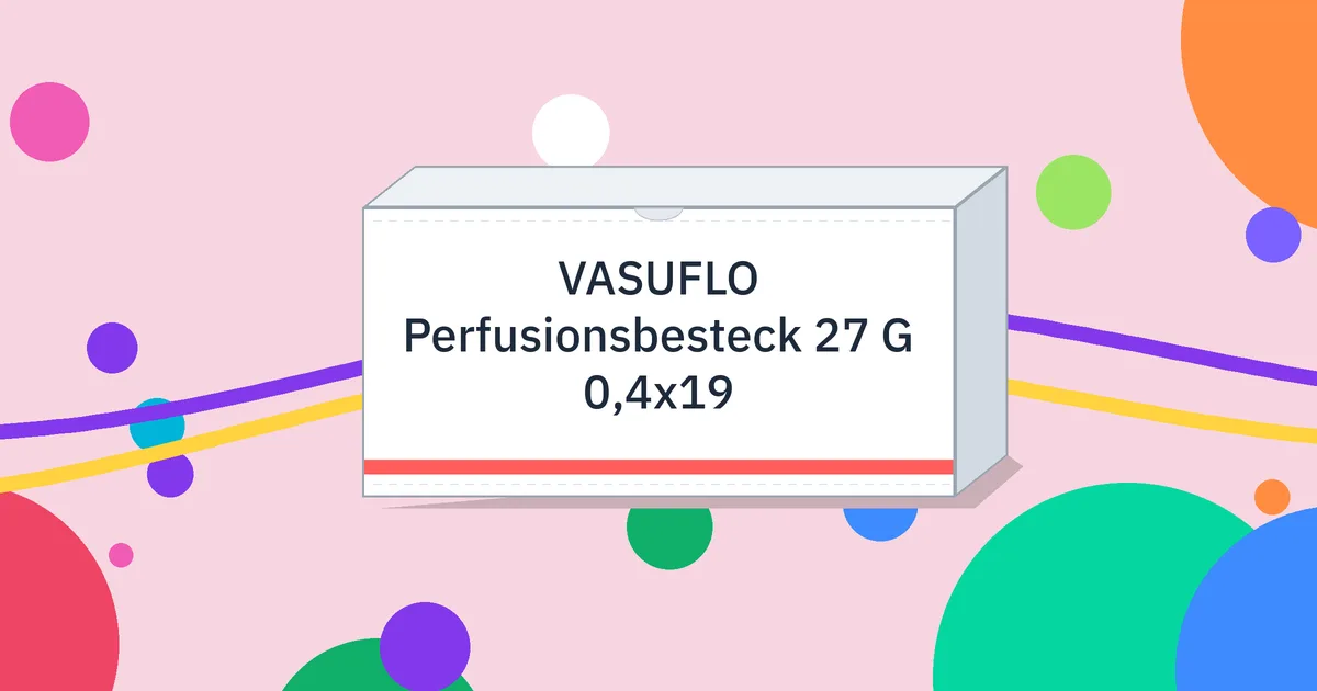 Symbolbild: Packung mit der Aufschrift VASUFLO Perfusionsbesteck 27 G 0,4x19 (PZN 00270202) – Verfügbarkeit und Bezug in Apotheken in Frankfurt am Main
