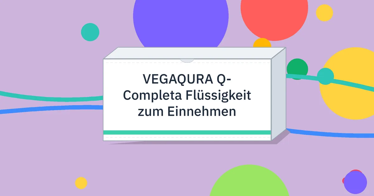 Symbolbild: Packung mit der Aufschrift VEGAQURA Q-Completa Flüssigkeit zum Einnehmen (PZN 15629181) – Verfügbarkeit und Bezug in Apotheken in Frankfurt am Main