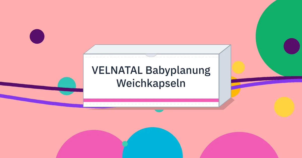 Symbolbild: Packung mit der Aufschrift VELNATAL Babyplanung Weichkapseln (PZN 18683100) – Verfügbarkeit und Bezug in Apotheken in Frankfurt am Main