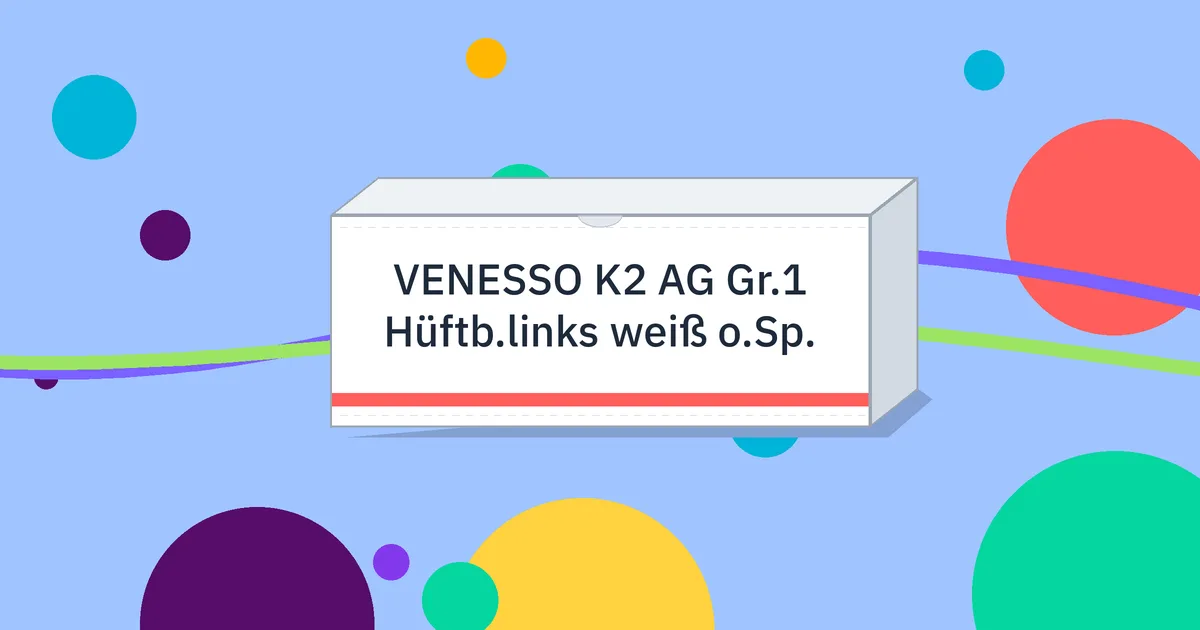 Symbolbild: Packung mit der Aufschrift VENESSO K2 AG Gr.1 Hüftb.links weiß o.Sp. (PZN 03269079) – Verfügbarkeit und Bezug in Apotheken in Frankfurt am Main