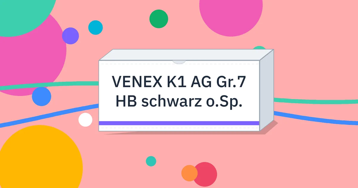 Symbolbild: Packung mit der Aufschrift VENEX K1 AG Gr.7 HB schwarz o.Sp. (PZN 03194329) – Verfügbarkeit und Bezug in Apotheken in Frankfurt am Main