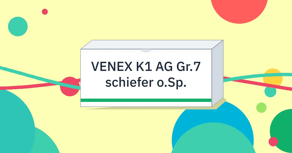 Symbolbild: Packung mit der Aufschrift VENEX K1 AG Gr.7 schiefer o.Sp. (PZN 03189541) – Verfügbarkeit und Bezug in Apotheken in Frankfurt am Main