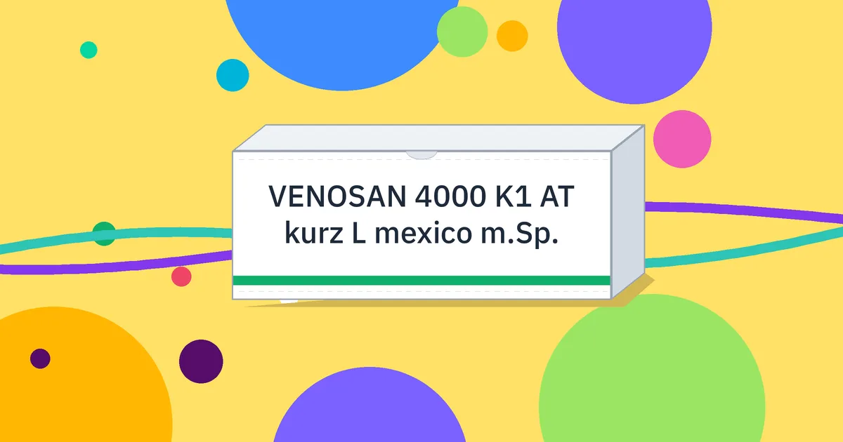Symbolbild: Packung mit der Aufschrift VENOSAN 4000 K1 AT kurz L mexico m.Sp. (PZN 14423388) – Verfügbarkeit und Bezug in Apotheken in Frankfurt am Main