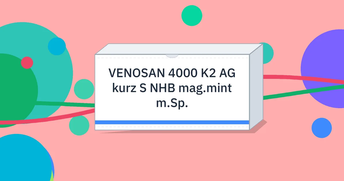 Symbolbild: Packung mit der Aufschrift VENOSAN 4000 K2 AG kurz S NHB mag.mint m.Sp. (PZN 19154361) – Verfügbarkeit und Bezug in Apotheken in Frankfurt am Main