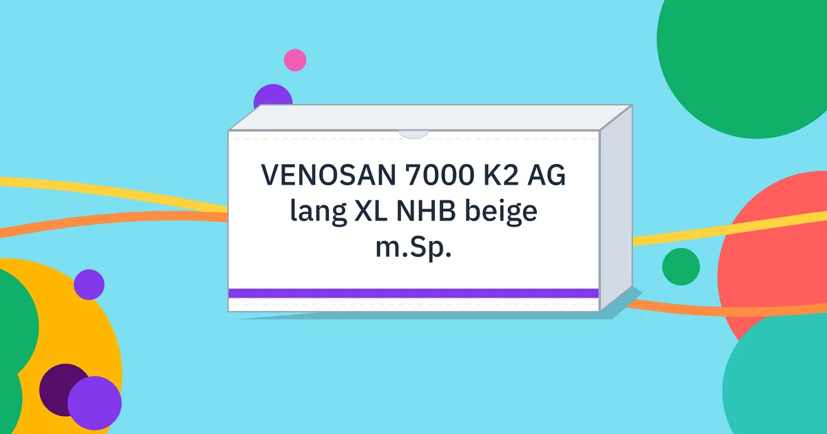 Symbolbild: Packung mit der Aufschrift VENOSAN 7000 K2 AG lang XL NHB beige m.Sp. (PZN 14434802) – Verfügbarkeit und Bezug in Apotheken in Frankfurt am Main