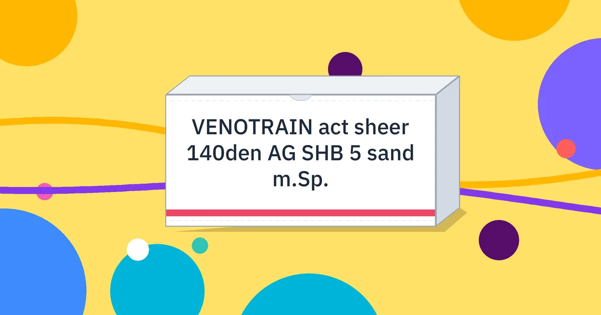 Symbolbild: Packung mit der Aufschrift VENOTRAIN act sheer 140den AG SHB 5 sand m.Sp. (PZN 16208642) – Verfügbarkeit und Bezug in Apotheken in Frankfurt am Main