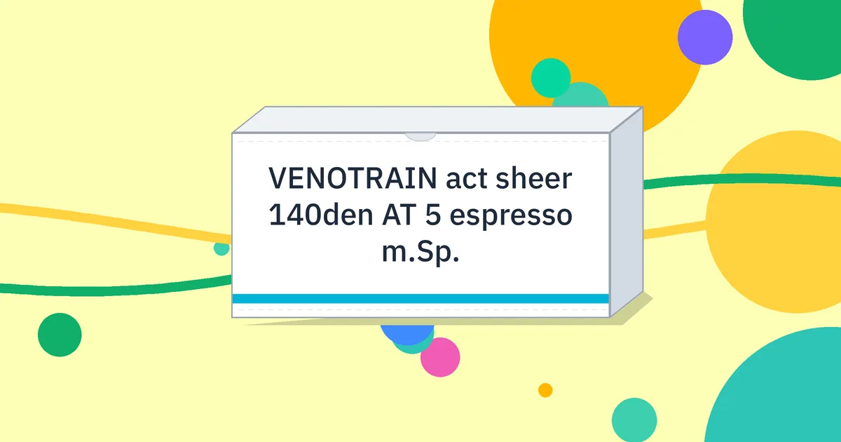 Symbolbild: Packung mit der Aufschrift VENOTRAIN act sheer 140den AT 5 espresso m.Sp. (PZN 16207364) – Verfügbarkeit und Bezug in Apotheken in Frankfurt am Main