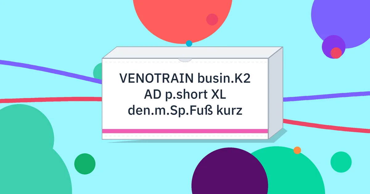 Symbolbild: Packung mit der Aufschrift VENOTRAIN busin.K2 AD p.short XL den.m.Sp.Fuß kurz (PZN 19057853) – Verfügbarkeit und Bezug in Apotheken in Frankfurt am Main