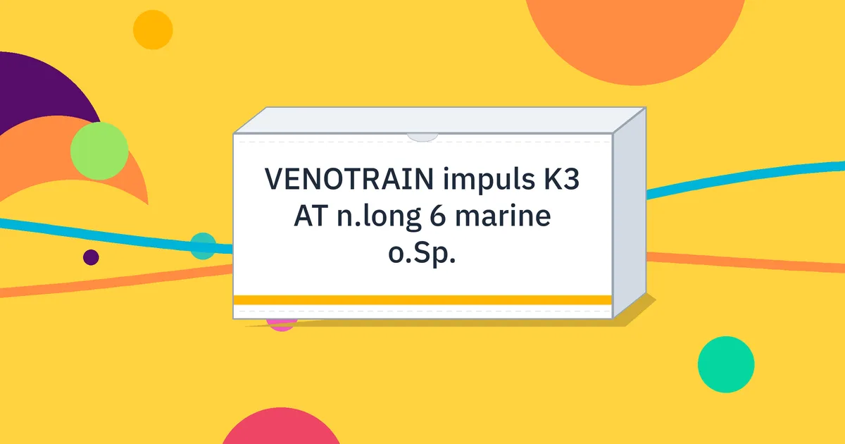 Symbolbild: Packung mit der Aufschrift VENOTRAIN impuls K3 AT n.long 6 marine o.Sp. (PZN 19355929) – Verfügbarkeit und Bezug in Apotheken in Frankfurt am Main