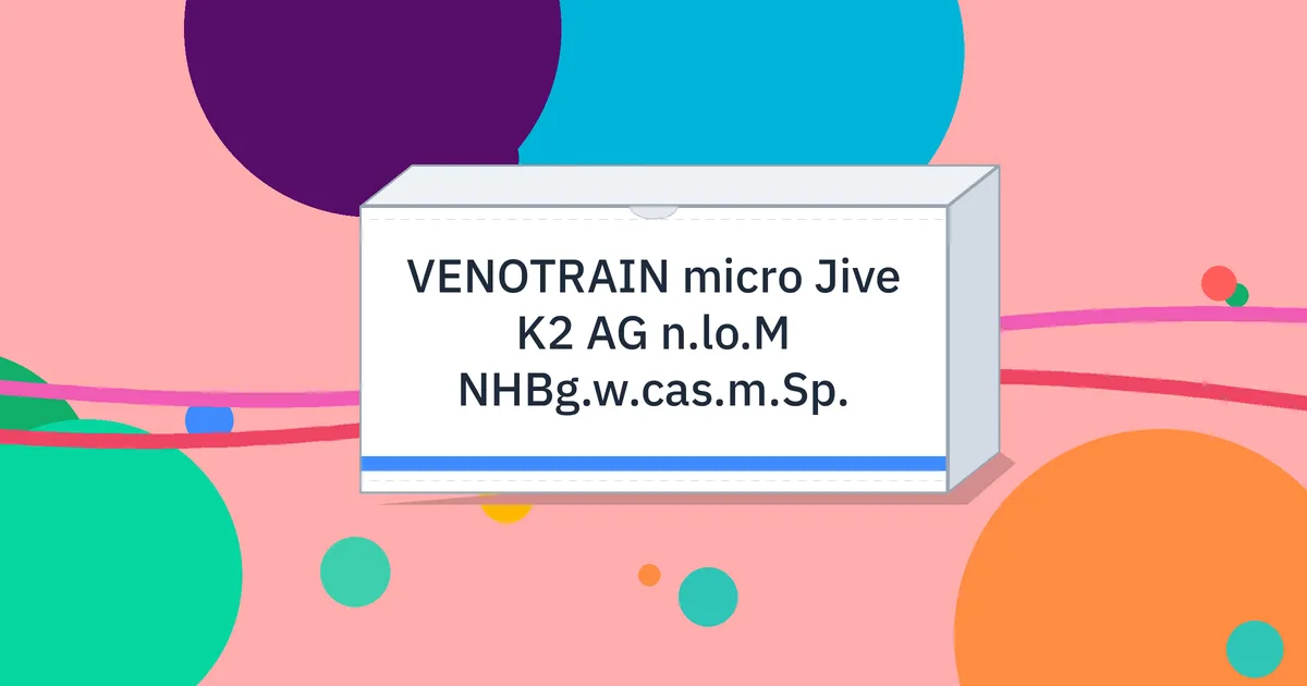 Symbolbild: Packung mit der Aufschrift VENOTRAIN micro Jive K2 AG n.lo.M NHBg.w.cas.m.Sp. (PZN 20768045) – Verfügbarkeit und Bezug in Apotheken in Frankfurt am Main