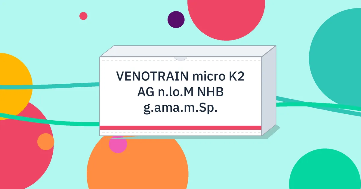 Symbolbild: Packung mit der Aufschrift VENOTRAIN micro K2 AG n.lo.M NHB g.ama.m.Sp. (PZN 05999735) – Verfügbarkeit und Bezug in Apotheken in Frankfurt am Main