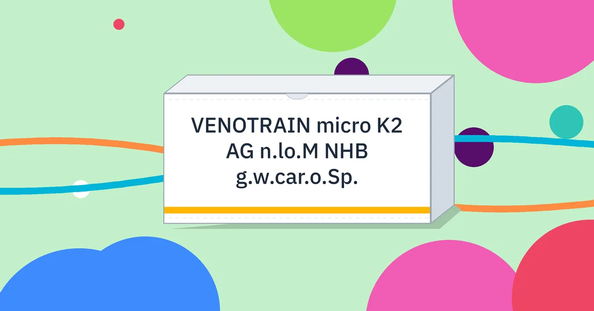 Symbolbild: Packung mit der Aufschrift VENOTRAIN micro K2 AG n.lo.M NHB g.w.car.o.Sp. (PZN 09026082) – Verfügbarkeit und Bezug in Apotheken in Frankfurt am Main