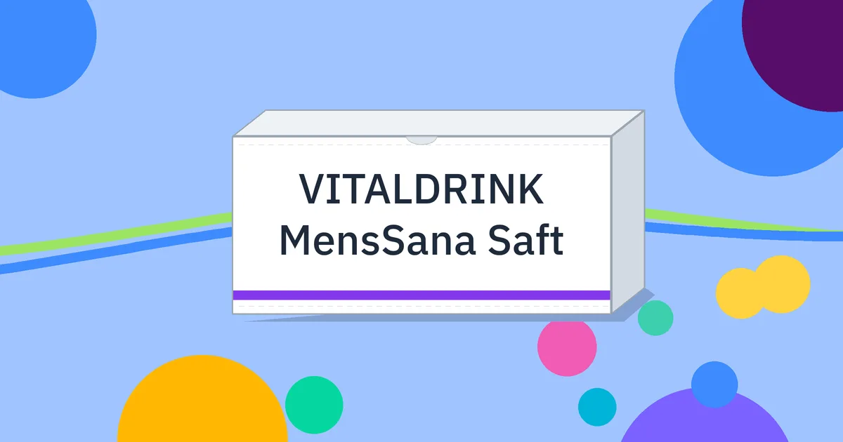Symbolbild: Packung mit der Aufschrift VITALDRINK MensSana Saft (PZN 19162923) – Verfügbarkeit und Bezug in Apotheken in Frankfurt am Main