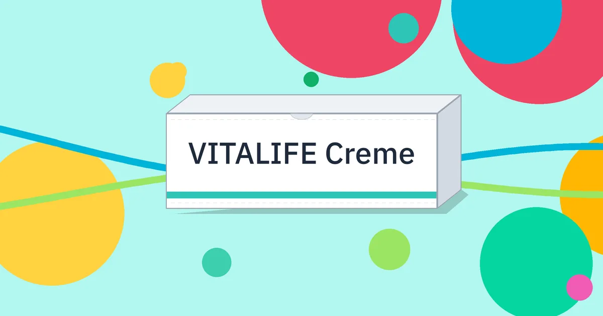 Symbolbild: Packung mit der Aufschrift VITALIFE Creme (PZN 12668186) – Verfügbarkeit und Bezug in Apotheken in Frankfurt am Main