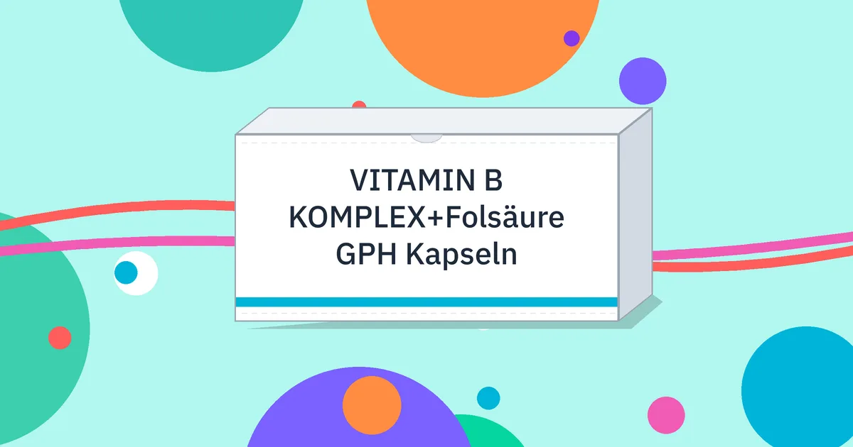 Symbolbild: Packung mit der Aufschrift VITAMIN B KOMPLEX+Folsäure GPH Kapseln (PZN 04722598) – Verfügbarkeit und Bezug in Apotheken in Frankfurt am Main