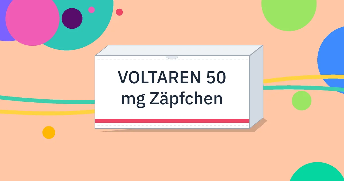 Symbolbild: Packung mit der Aufschrift VOLTAREN 50 mg Zäpfchen (PZN 01977872) – Verfügbarkeit und Bezug in Apotheken in Frankfurt am Main