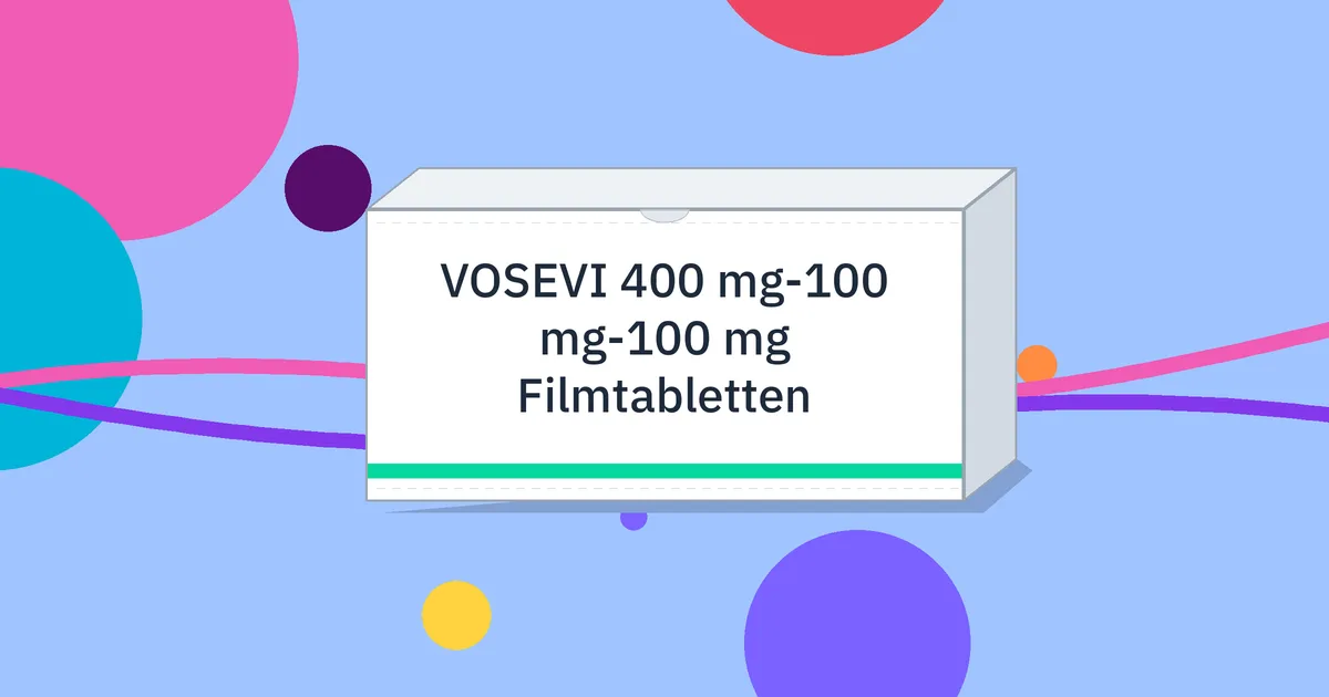 Symbolbild: Packung mit der Aufschrift VOSEVI 400 mg-100 mg-100 mg Filmtabletten (PZN 17592134) – Verfügbarkeit und Bezug in Apotheken in Frankfurt am Main