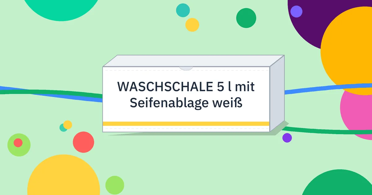 Symbolbild: Packung mit der Aufschrift WASCHSCHALE 5 l mit Seifenablage weiß (PZN 15392833) – Verfügbarkeit und Bezug in Apotheken in Frankfurt am Main