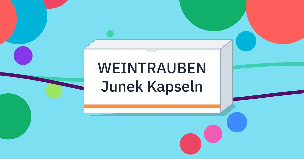 Symbolbild: Packung mit der Aufschrift WEINTRAUBEN Junek Kapseln (PZN 07077164) – Verfügbarkeit und Bezug in Apotheken in Frankfurt am Main